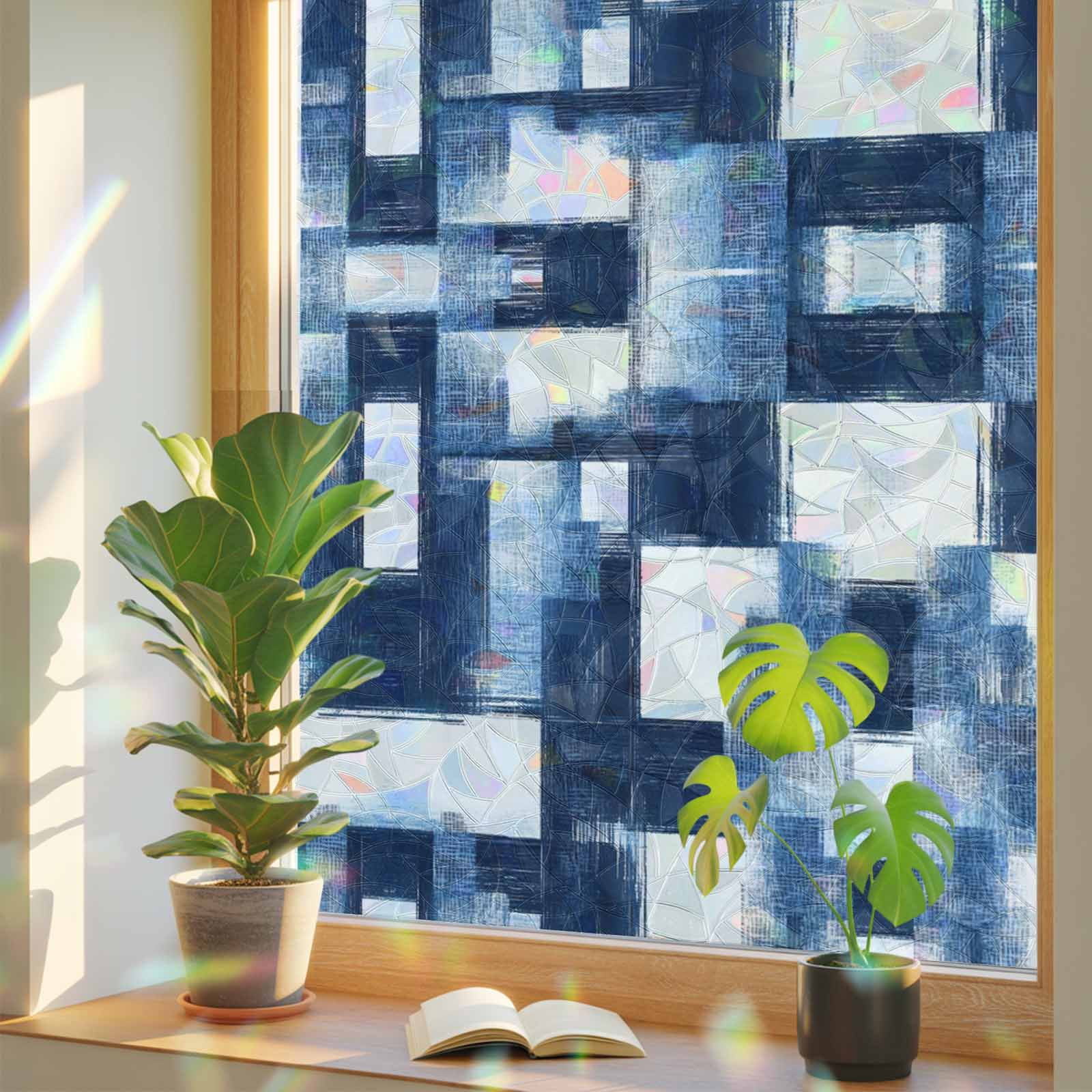 Abstract Blue Color Block Window Privacy Film, Rainbow Film Decorative ...