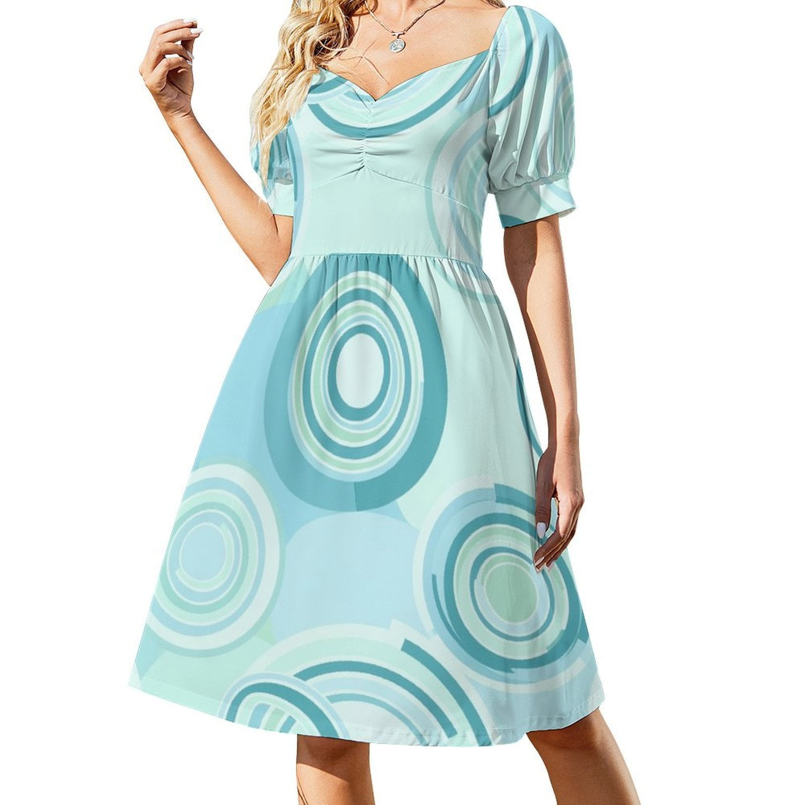Abstract Blue Concentric Circle Pattern Short Sleeve Dress Clothes ...