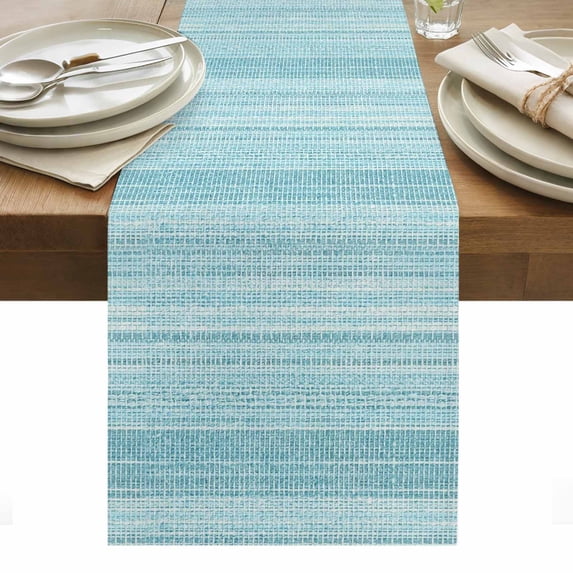 Abstract Blue Cotton Linen Table Runner Rustic Farmhouse Minimalist ...