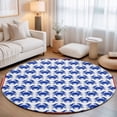 Abstract Blue Crab Pattern Round Rug 5ft Simple Red Border on White ...