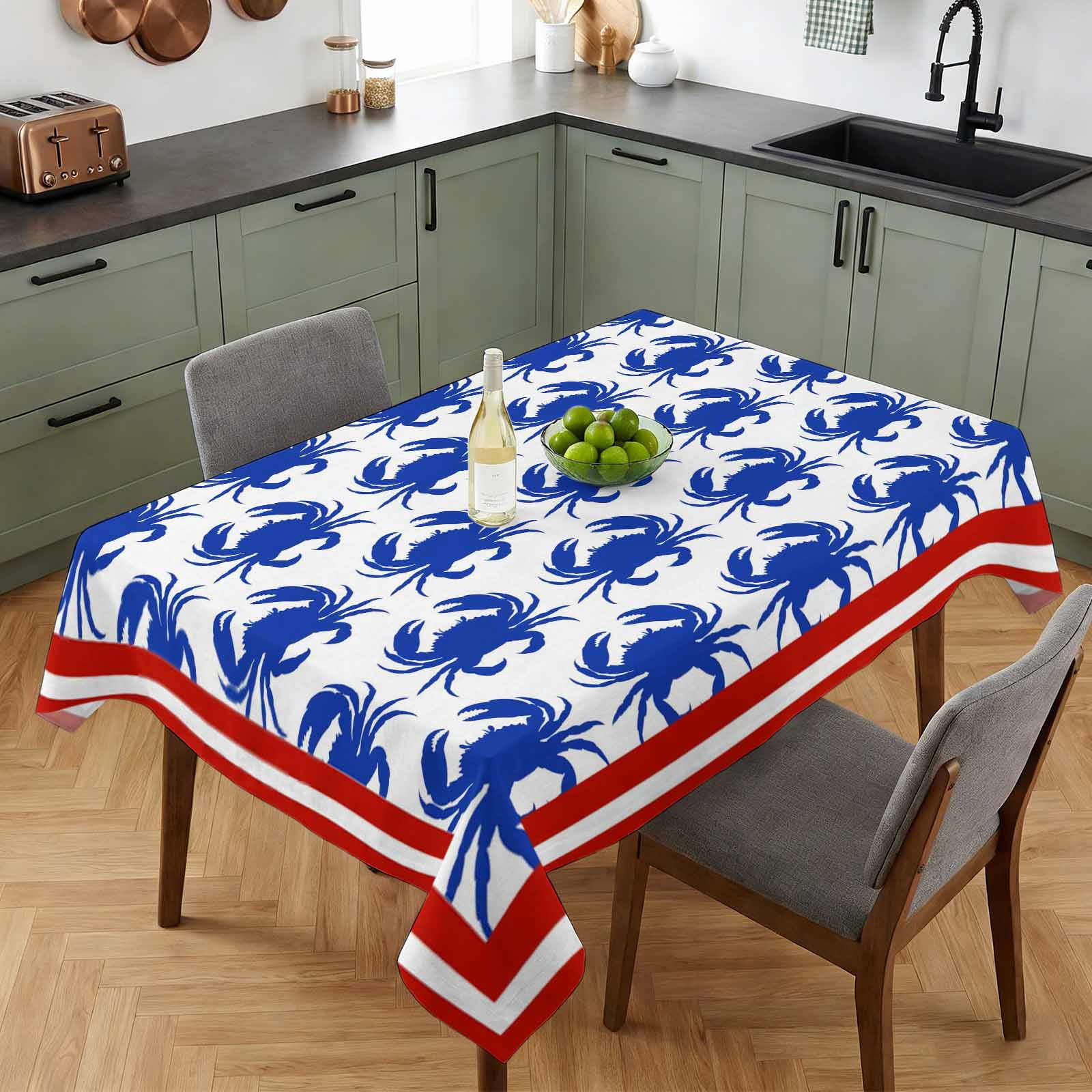 Abstract Blue Crab Pattern Table Cloth 52x70in, Waterproof Rectangle ...