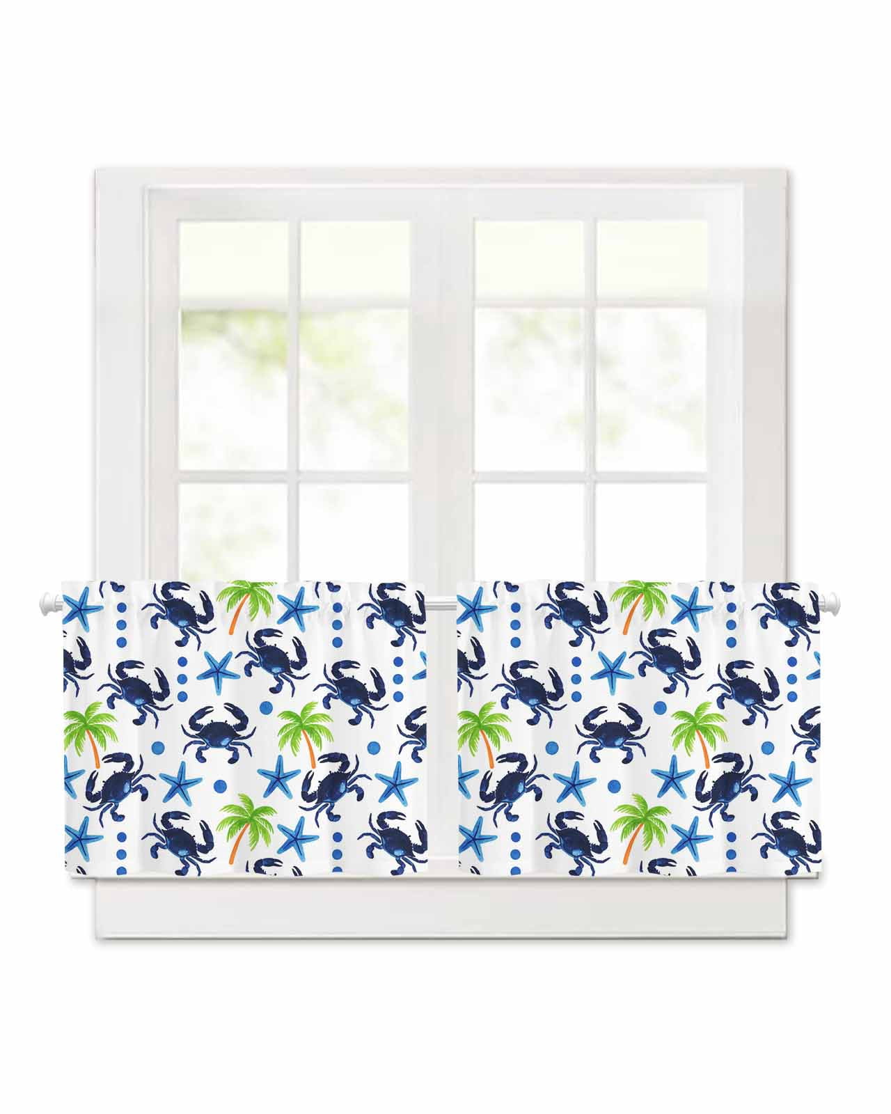 Abstract Blue Crab Starfish Short Blackout Curtains 24 Inch Long ...