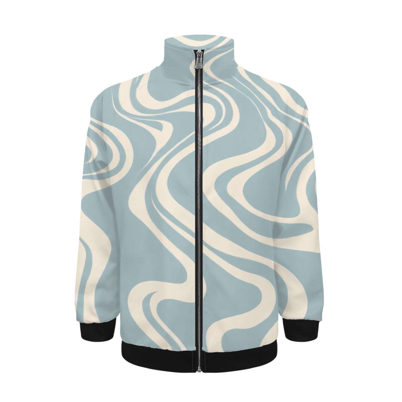 Abstract Blue Cream Wavy Lines Jacket Men's Street Cool Long Sleeves ...