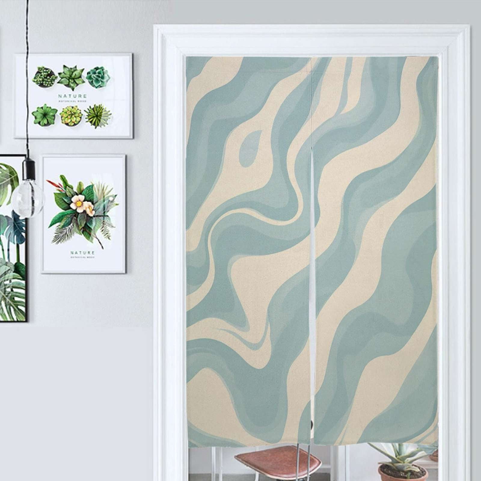 Abstract Blue Cream Wavy Pattern Door Curtain Nordic Living Room ...