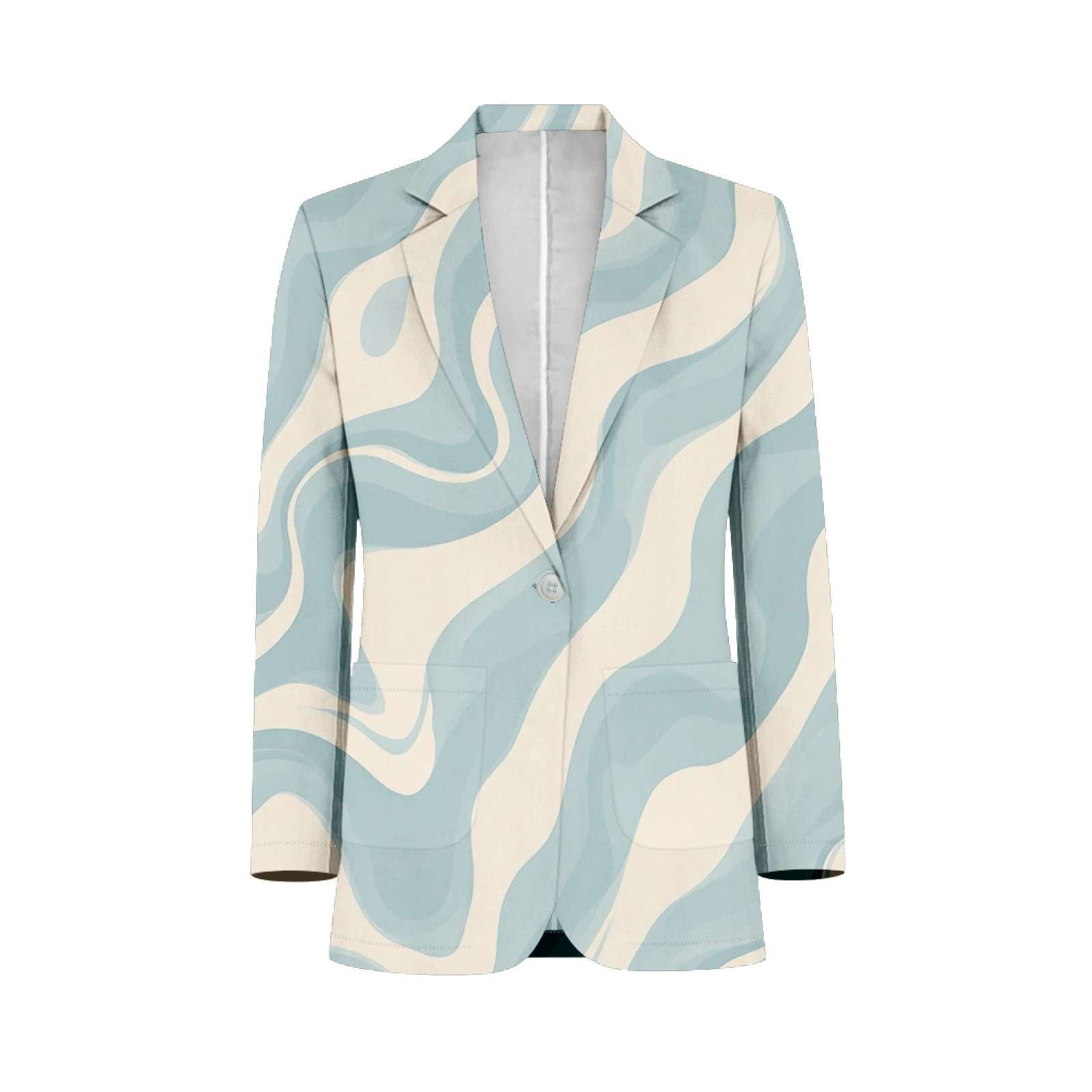 Abstract Blue Cream Wavy Pattern Mens Suits Shawl Collar Slim Fit Suit ...