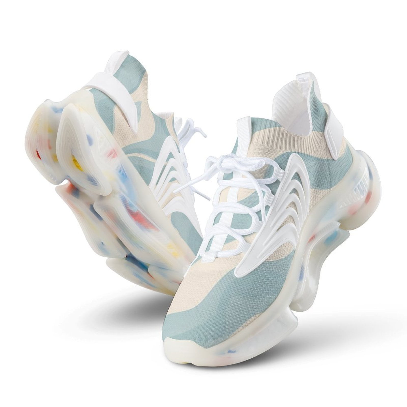 Abstract Blue Cream Wavy Pattern Walking Shoes for Men Woman ...