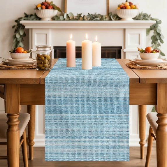Abstract Blue Dining Table Runner, Rustic Farmhouse Minimalist Blue ...