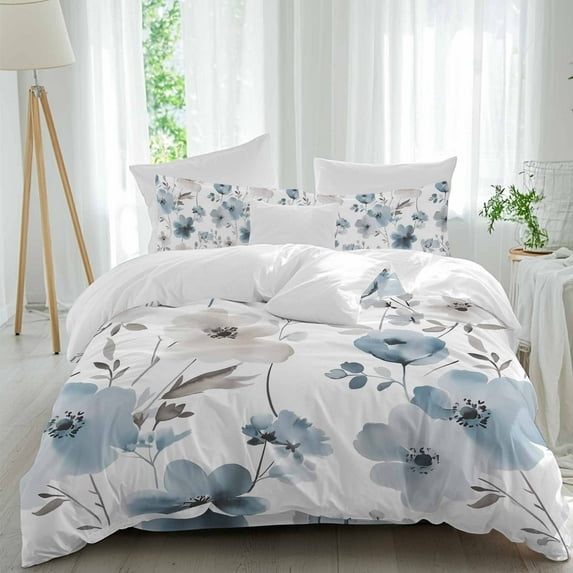 Abstract Blue Duvet Cover Set King Size, Brown Floral Vintage ...