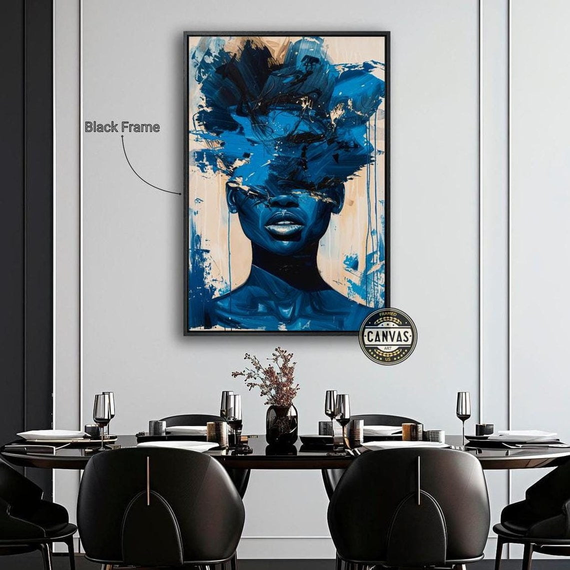 Abstract Blue Face Poster Dynamic Face Shape Female Wall Art Expressive ...