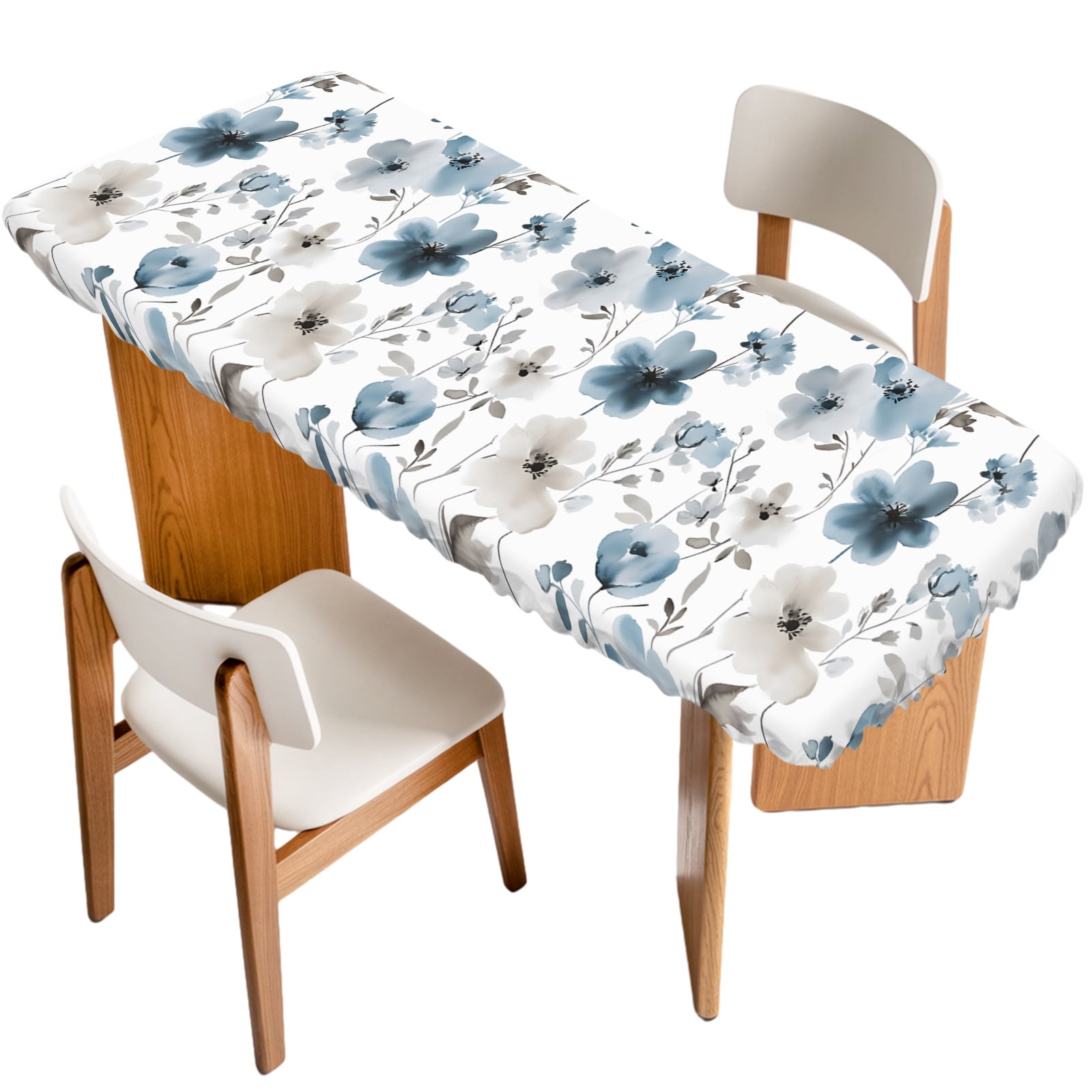 Abstract Blue Fitted Rectangle Tablecloth 32" x 96" Brown Floral ...