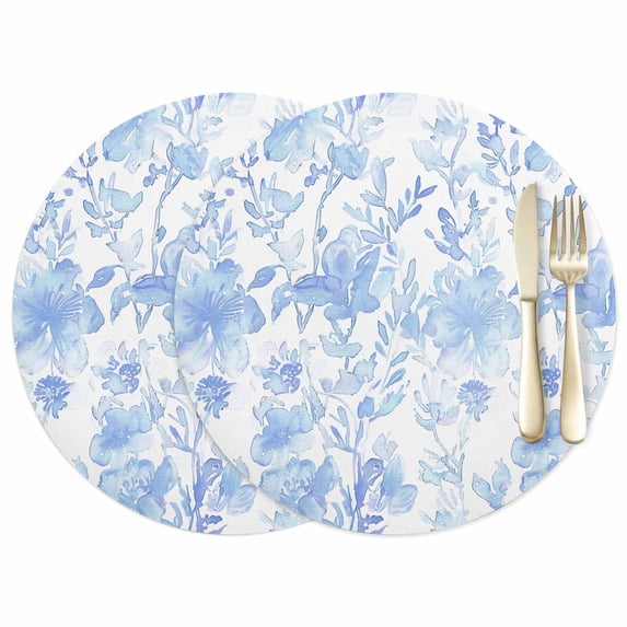 Abstract Blue Floral Leather Placemats Set of 2, 15 Inch, Watercolor ...