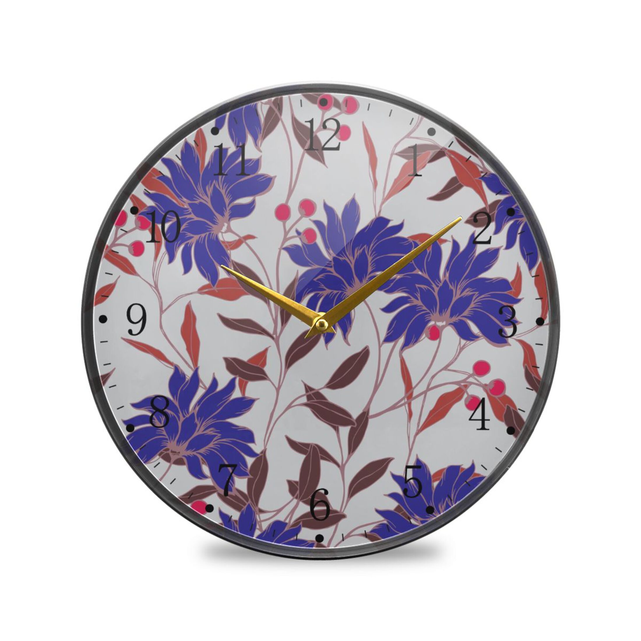 Abstract Blue Flowers Floral Acrylic Wall Clocks Quiet Round Clock ...