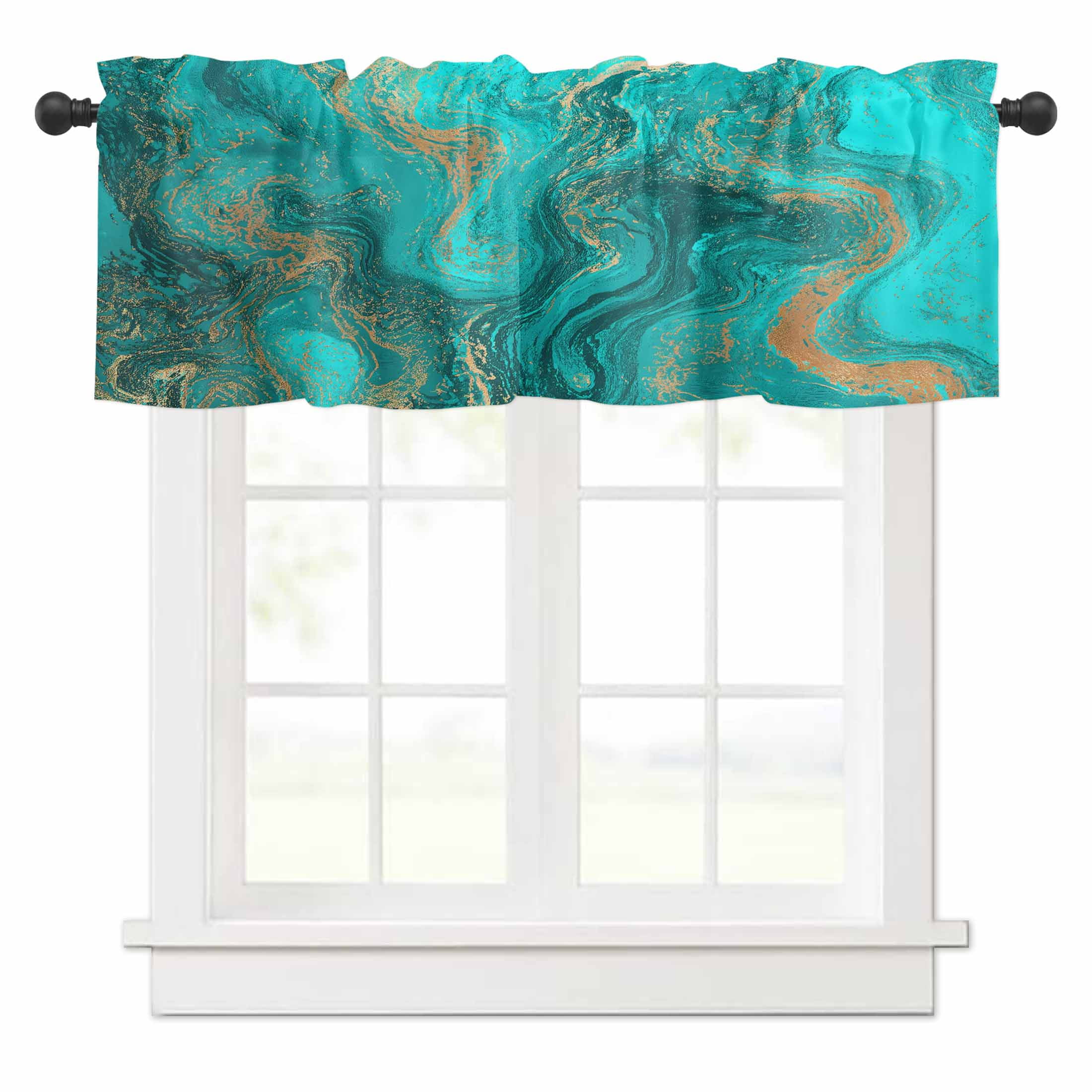Abstract Blue Fluid Valances for Windows Vintage Gold Green Marble ...