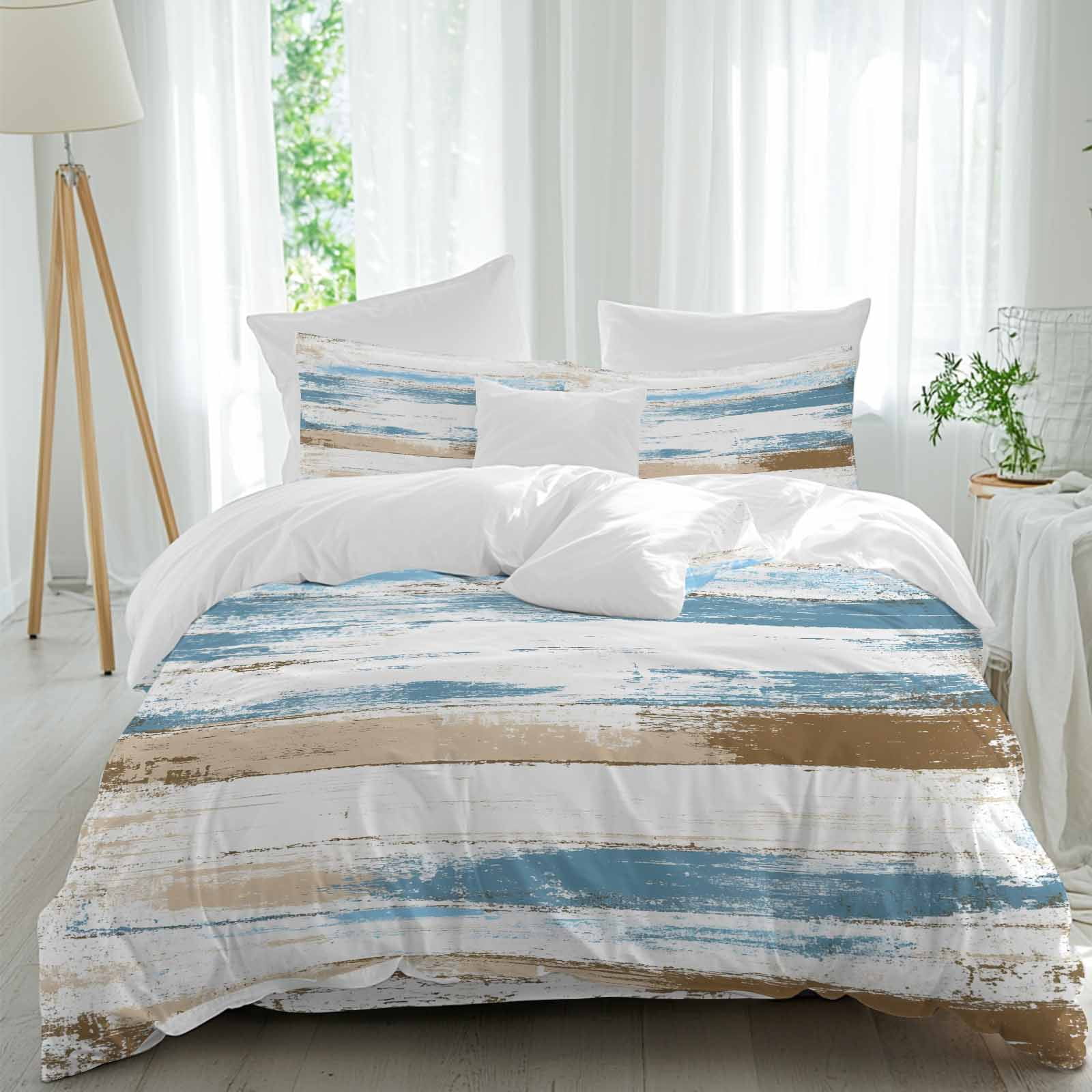 Abstract Blue Full Duvet Cover Set, Brown Wood Grain Mottled Oil ...