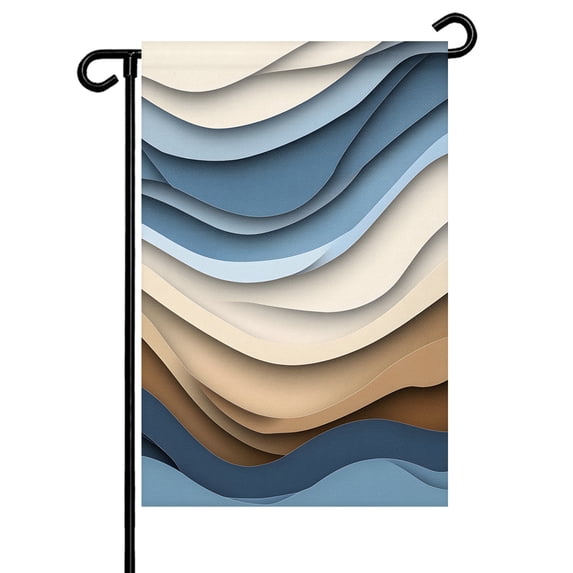Abstract Blue Garden Flag 12x18 Inch Brown Ocean Wave Stripe Ombre ...