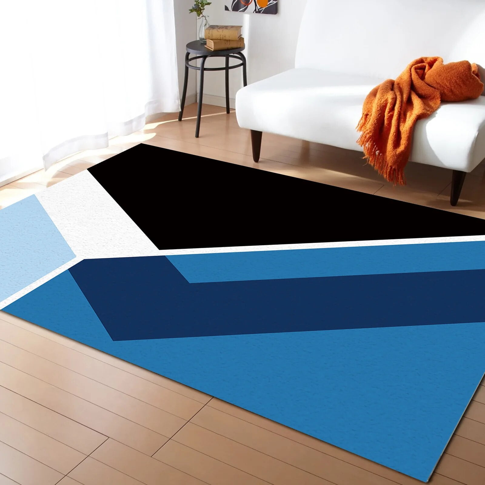 Abstract Blue Geometric Living Room Carpet Coffee Table Floor Mat Study ...