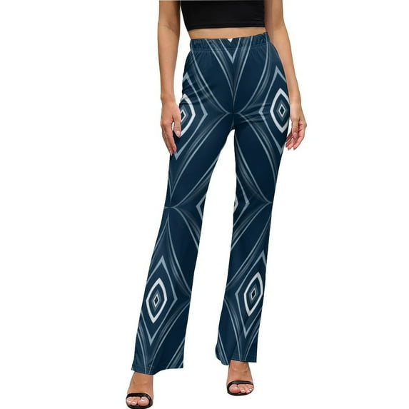 Abstract Blue Geometric Pattern High Waisted Casual Flared Trousers ...