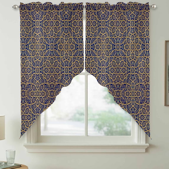 Abstract Blue Geometric Swag Valances for Windows, Modern Circle Lines ...