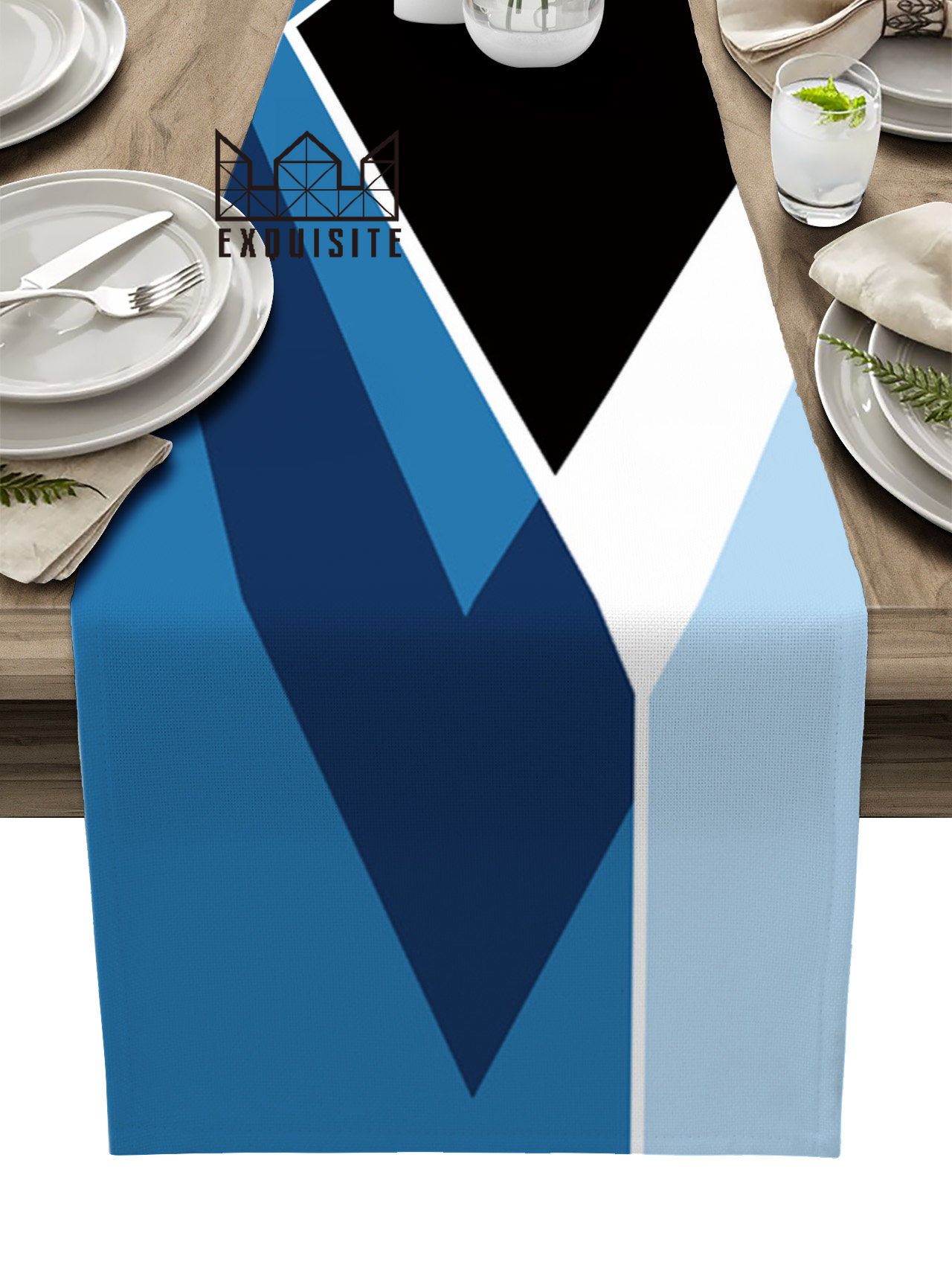 Abstract Blue Geometric Texture Table Runner ration Home r Dinner Table ...