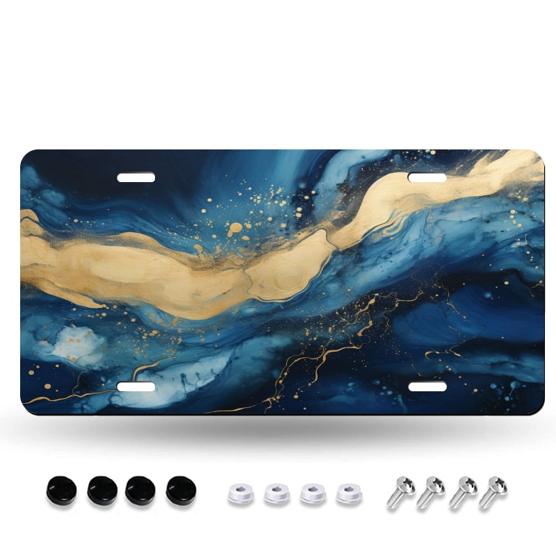 Abstract Blue and Gold Background with Flowing Liquid License Plate ...
