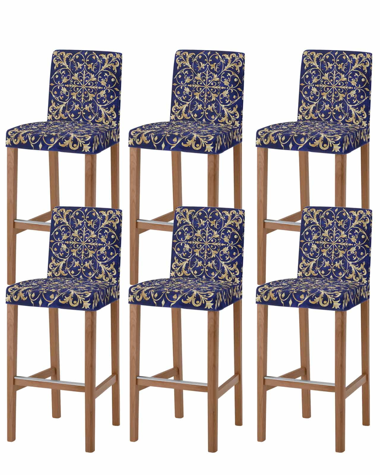 Abstract Blue Gold Bar Stool Covers Set of 6, Luxurious Traditional ...