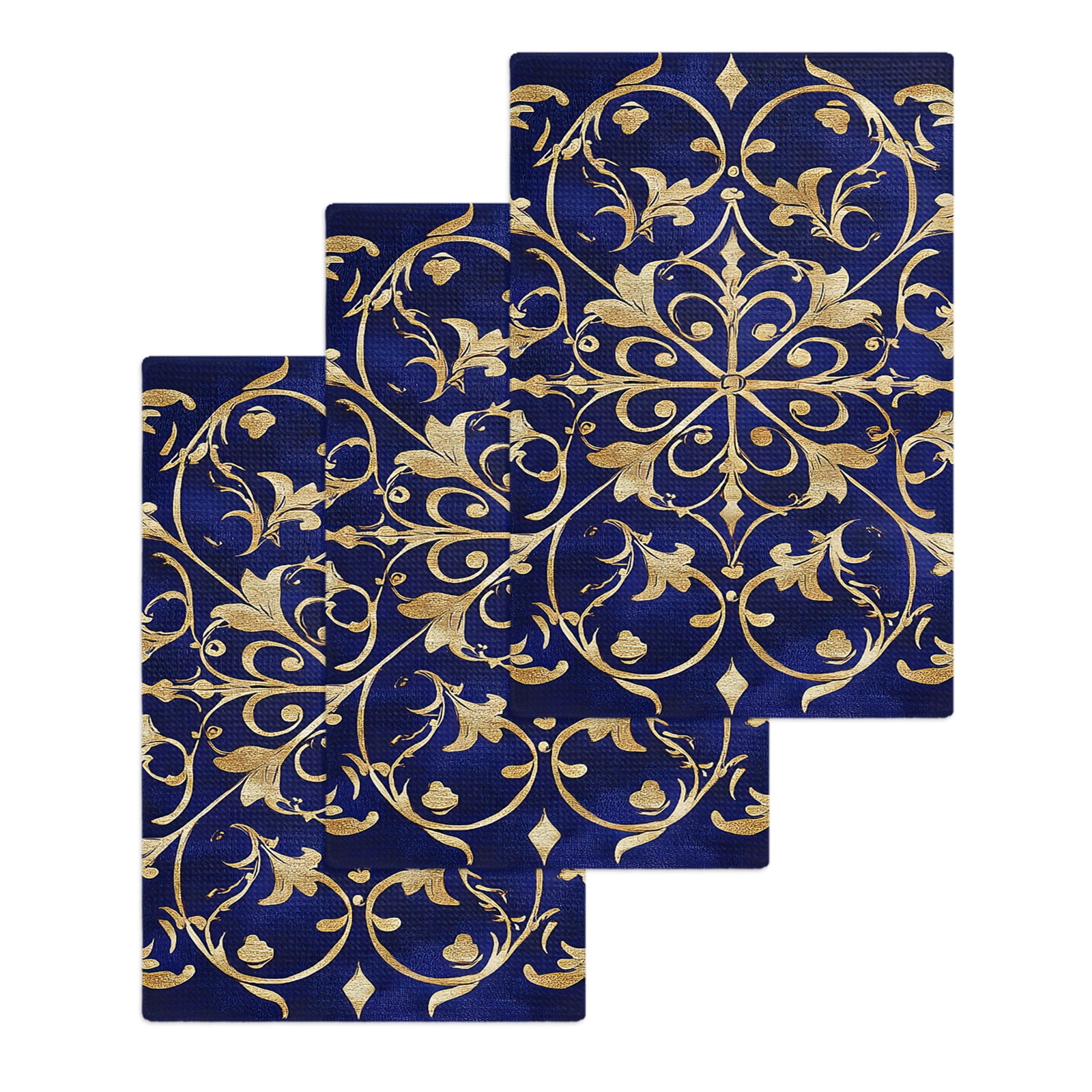 Abstract Blue Gold Kitchen Dish Towels for Drying Dishes Set of 3 ...