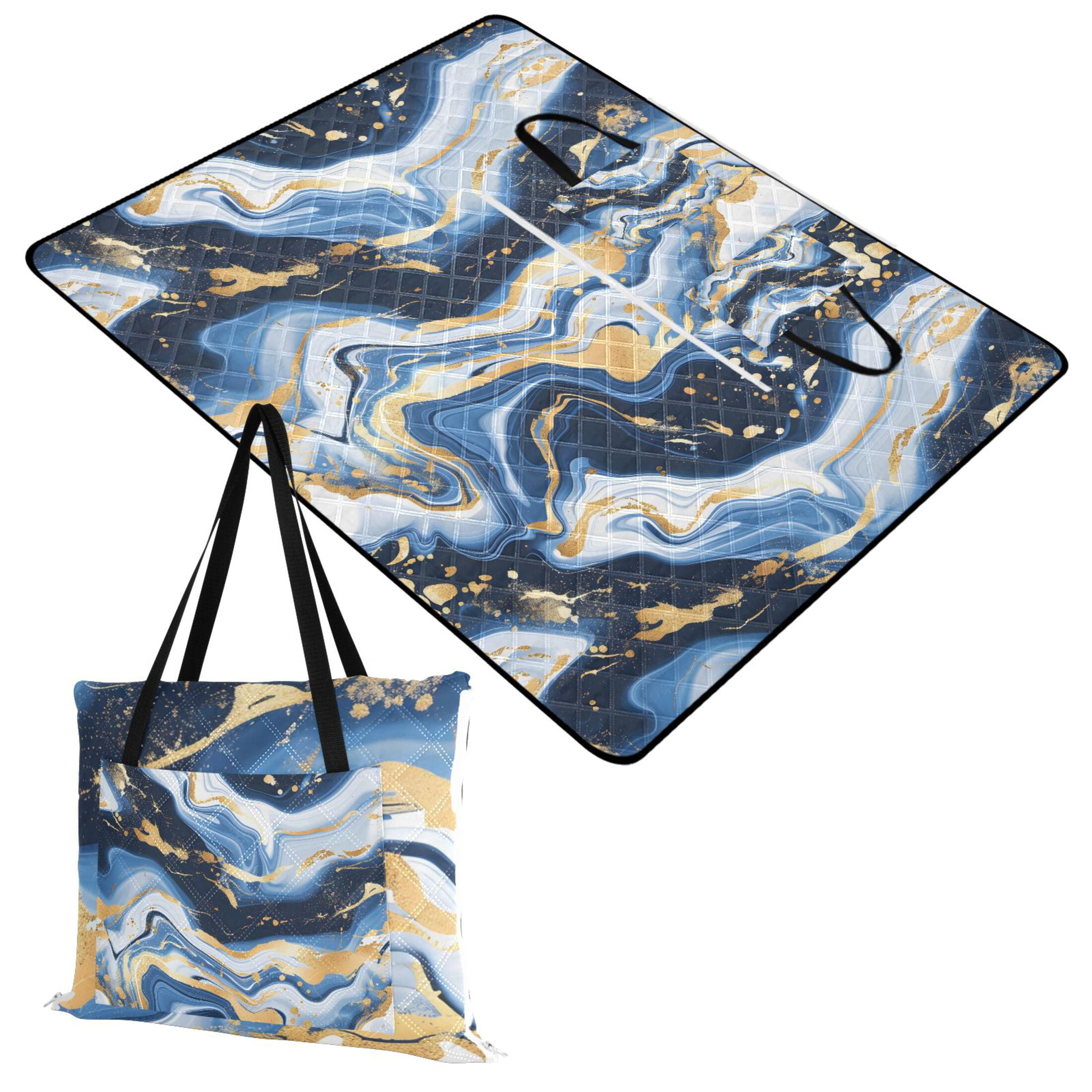 Abstract Blue Gold Marble Extra Large Picnic Beach Blanket Waterproof ...