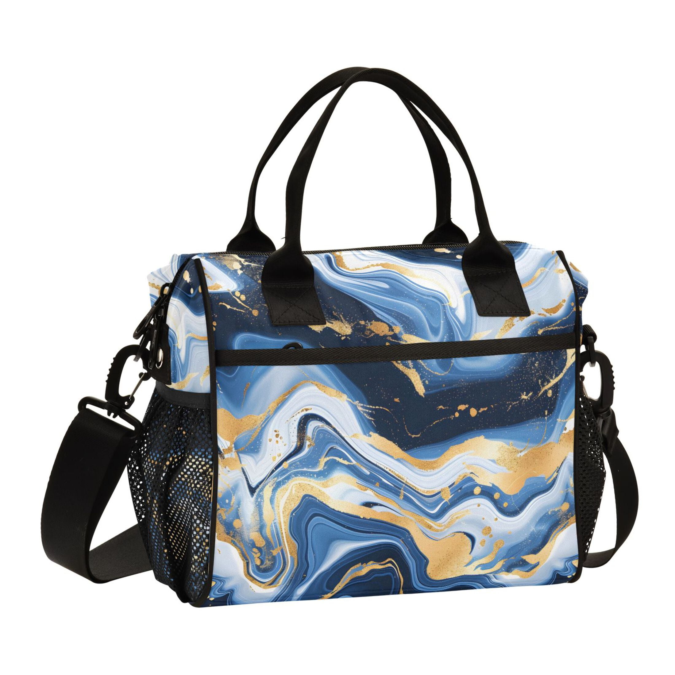 Abstract Blue Gold Marble Lunch Bag Insulated Lunch Box Leakproof ...