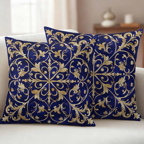 Abstract Blue Gold Outdoor Waterproof Throw Pillow Covers 16x16 Set of ...