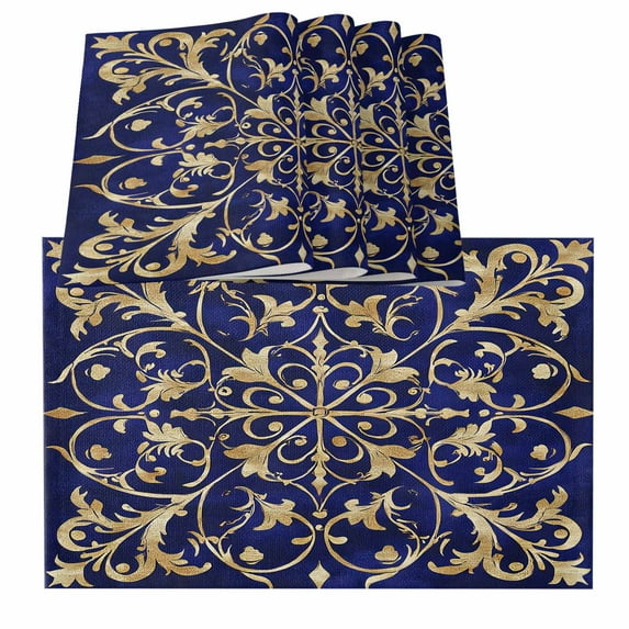 Abstract Blue Gold Placemats for Dinning Table Set of 6, Luxurious ...