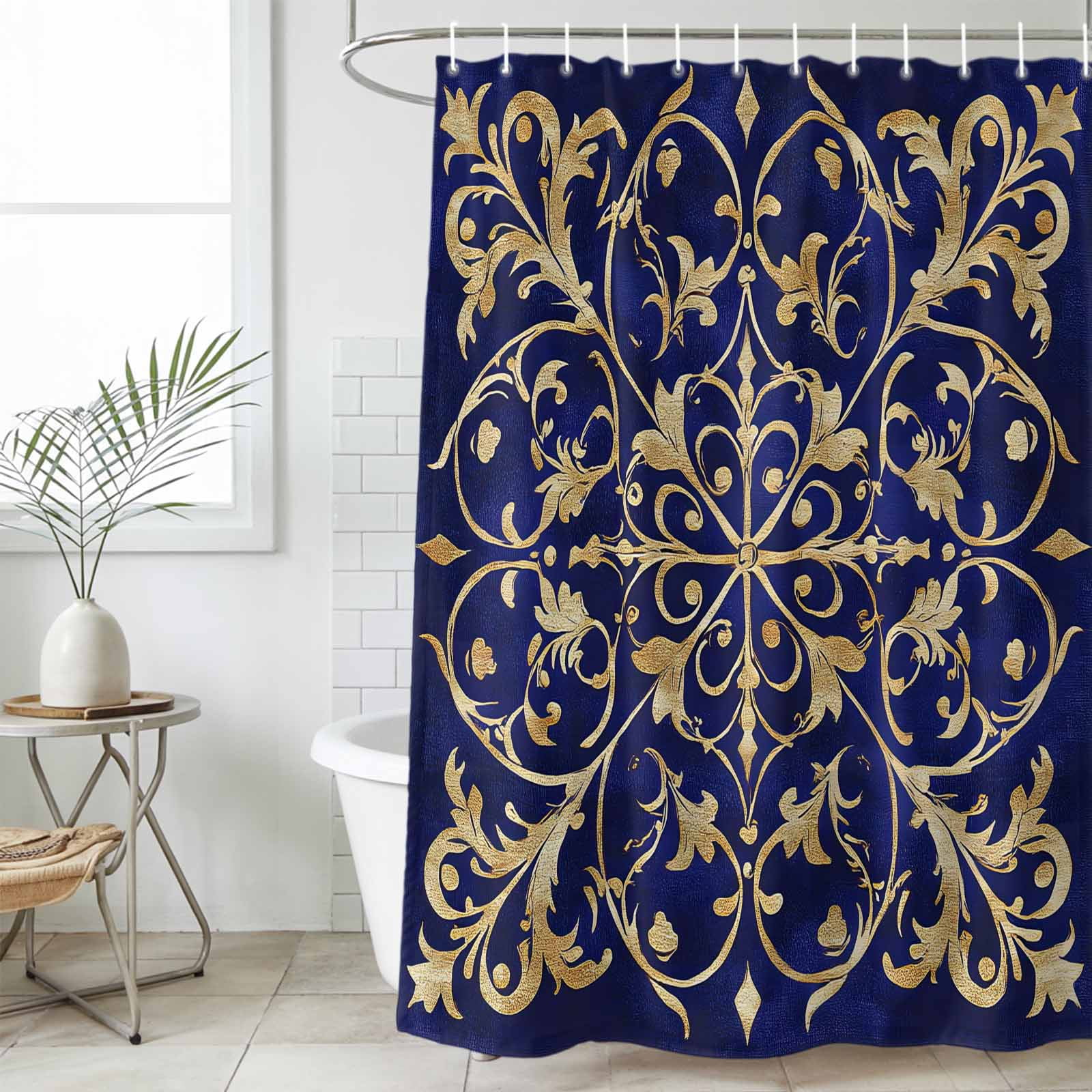 Abstract Blue Gold Waterproof Fabric Shower Curtain,Luxurious ...