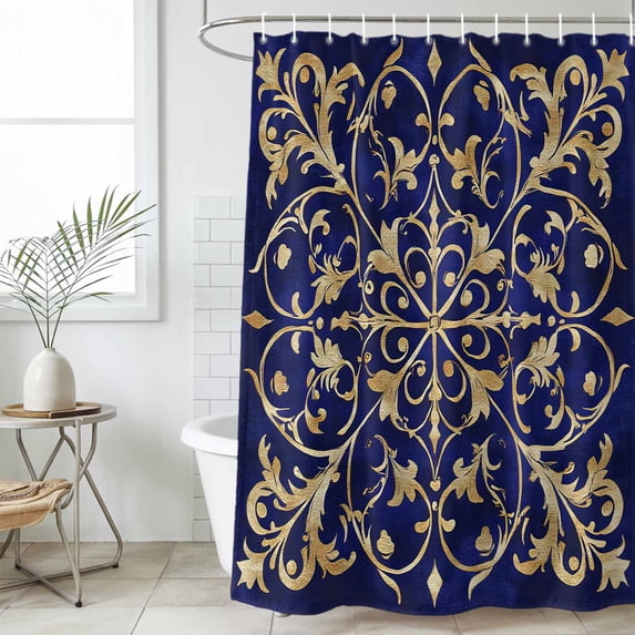 Abstract Blue Gold Waterproof Fabric Shower Curtain,Luxurious ...