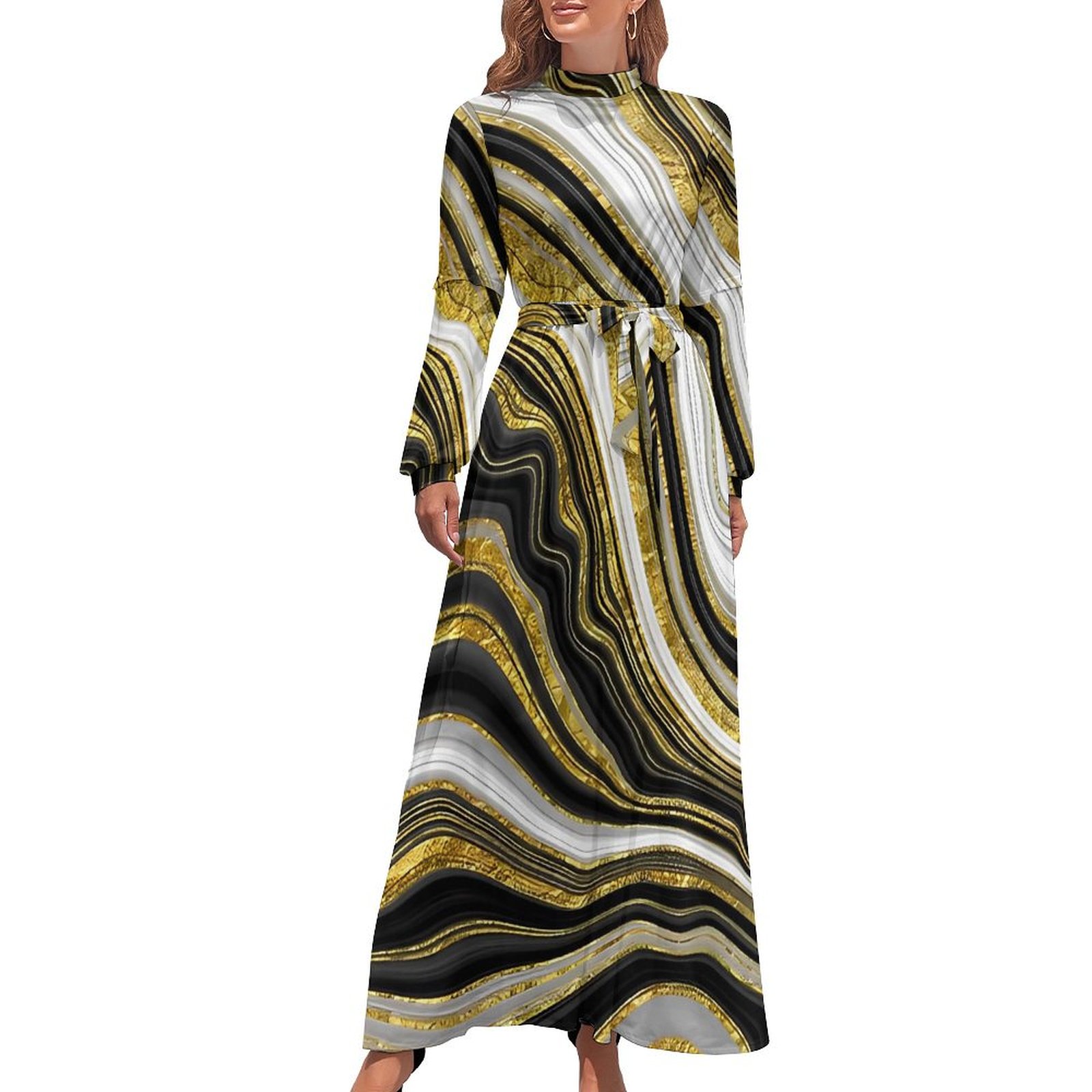 Abstract Blue Gold White Marble Dress Elegant Custom Maxi Dress High ...