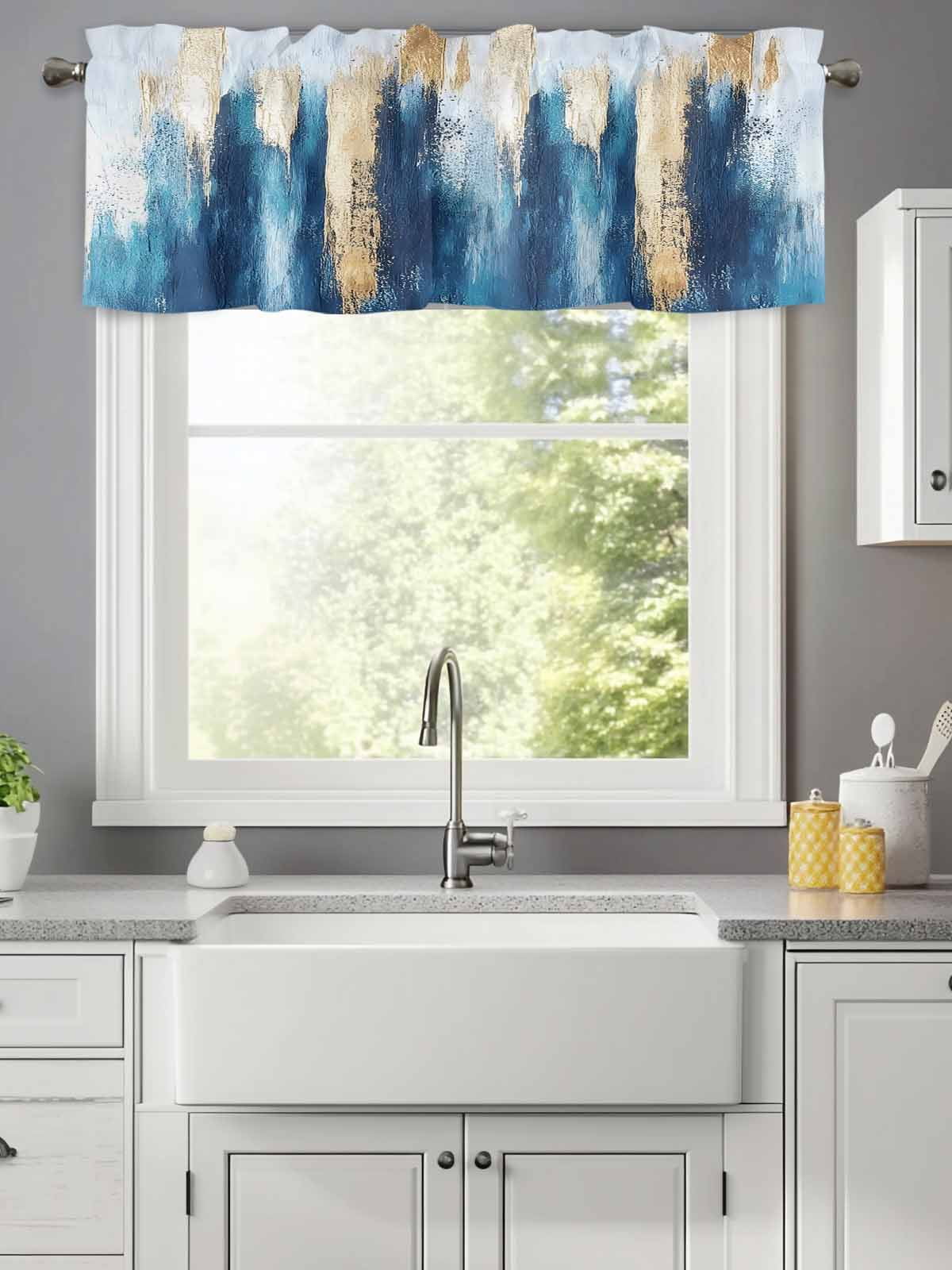 Abstract Blue Gradient Gold Foil Valances for Windows,Kitchen Valance ...