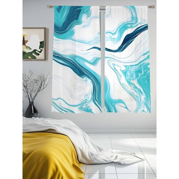 Abstract Blue Gradient Marble Chiffon Sheer Curtains 63 Inches Long ...