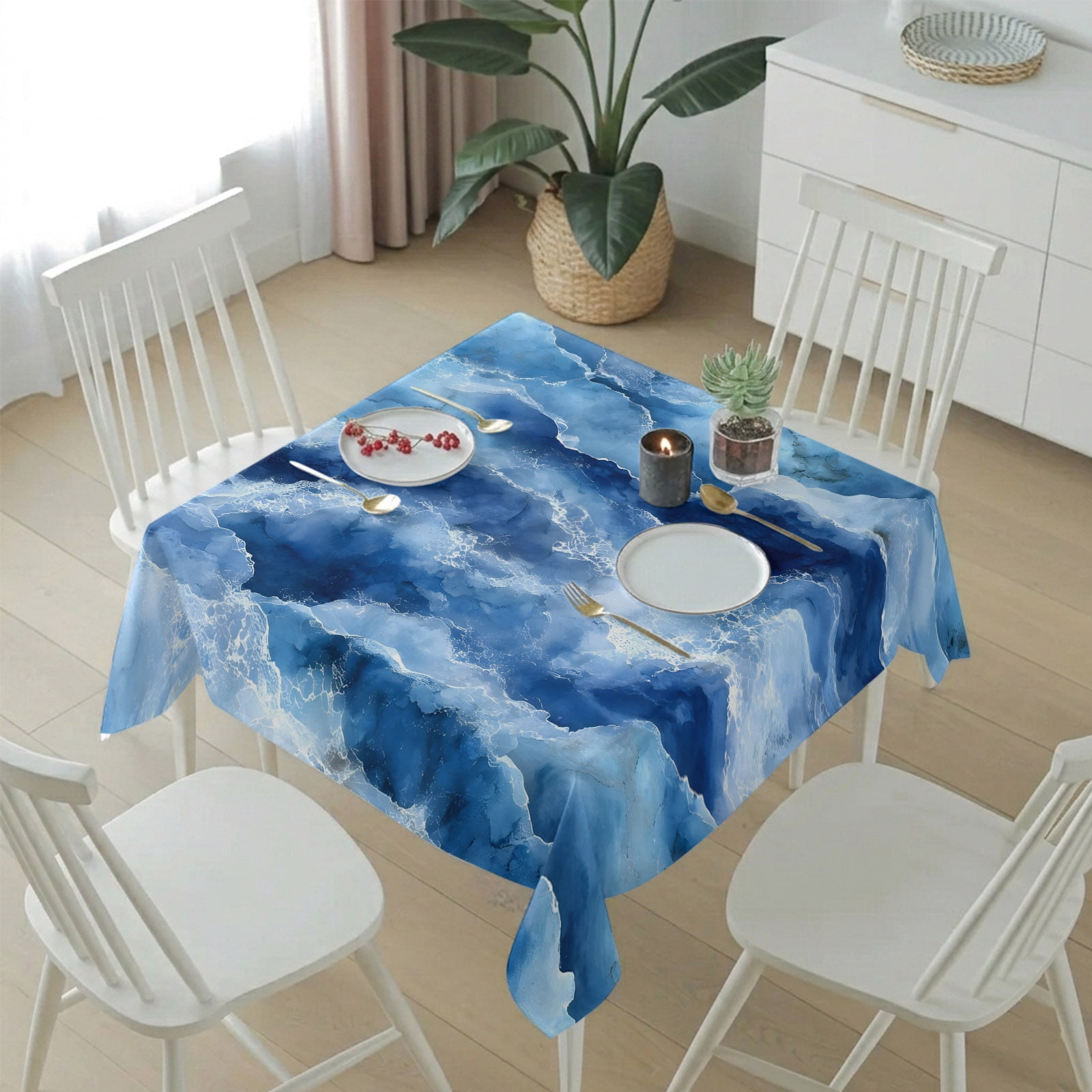 Abstract Blue Gradient Marble Texture Table Cloth 54x54in, Waterproof ...