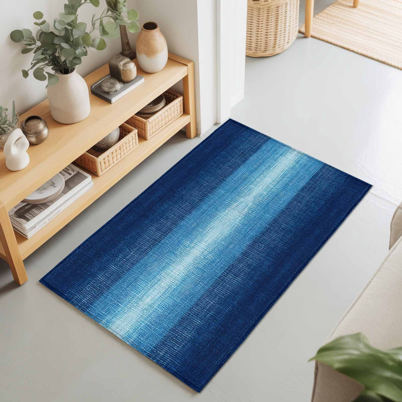 Abstract Blue Gradient Rectangle Rug 2'x3' Retro Pastoral Linen Texture ...