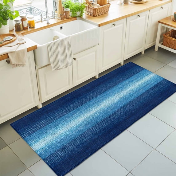 Abstract Blue Gradient Rectangle Rug 2'x6' Retro Pastoral Linen Texture ...