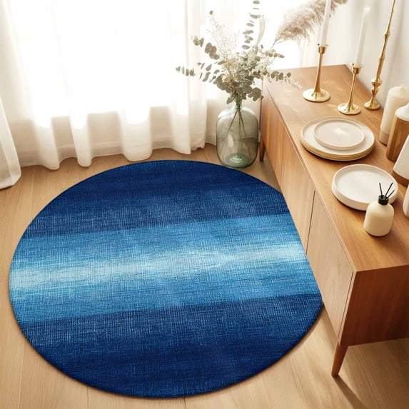 Abstract Blue Gradient Round Rug 3ft Retro Pastoral Linen Texture ...