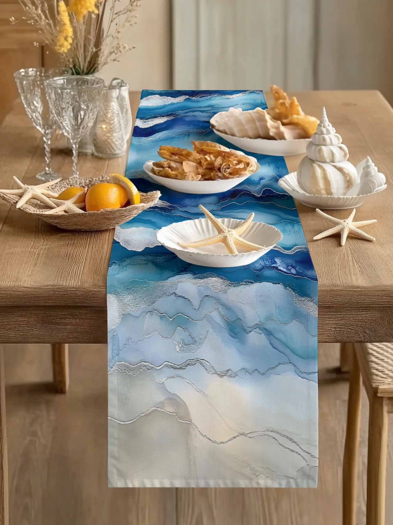 Abstract Blue Gradients Ocean Waves Table Runner 13x70in Non-Slip ...