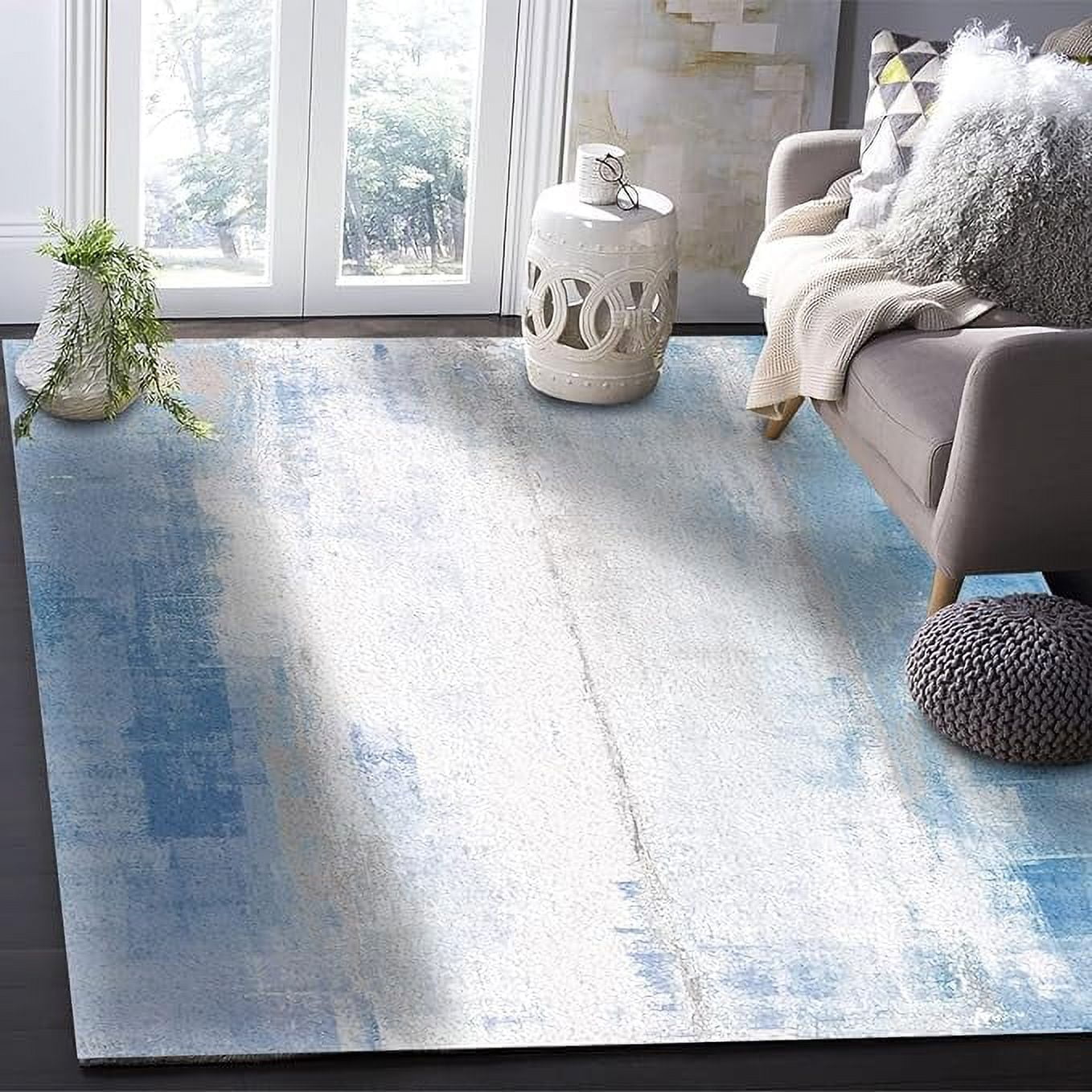 Abstract Blue Graffiti Area Rug For Living Room Bedroom, Minimalist ...