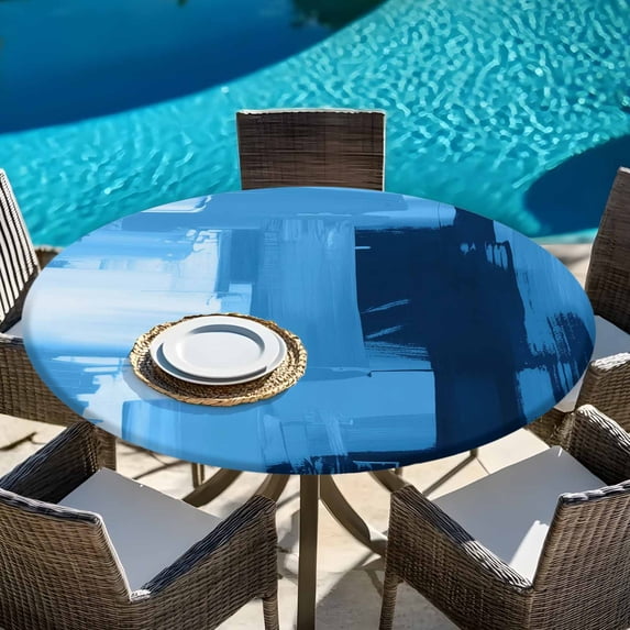 Abstract Blue Graffiti Round Fitted Tablecloth with Elastic Edge ...
