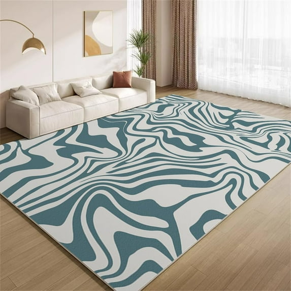Abstract Blue Gray Area Rugs Funky Wavy Stripes Rugs Soft Non Slip ...