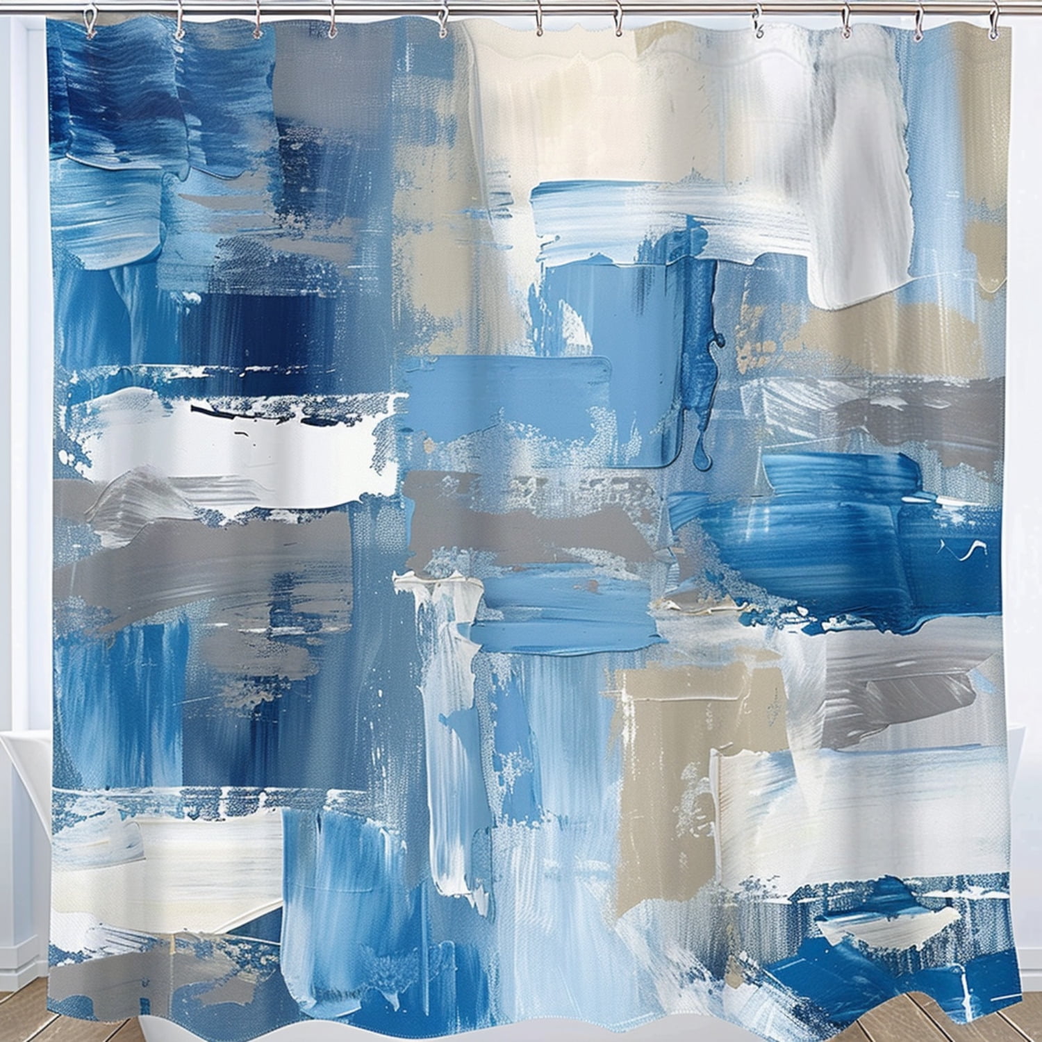 Abstract Blue & Gray Linen Oil Painting Shower Curtain Modern Home ...