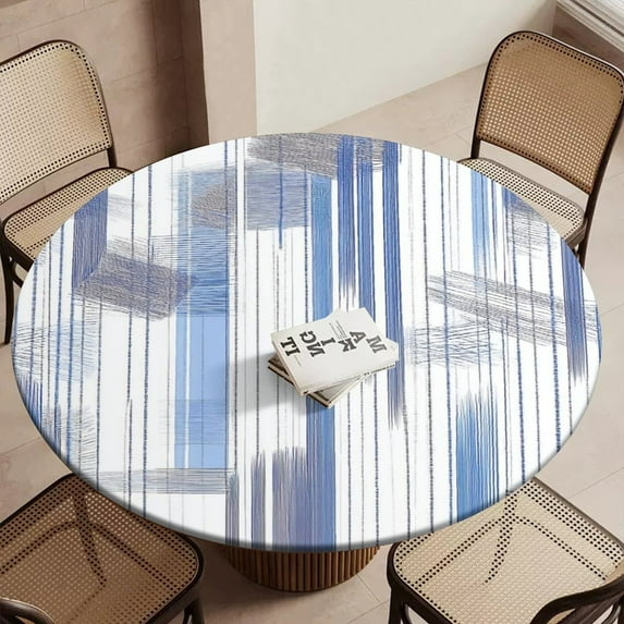 Abstract Blue Gray Lines Art Round Table Cover Kitchen Printed ...