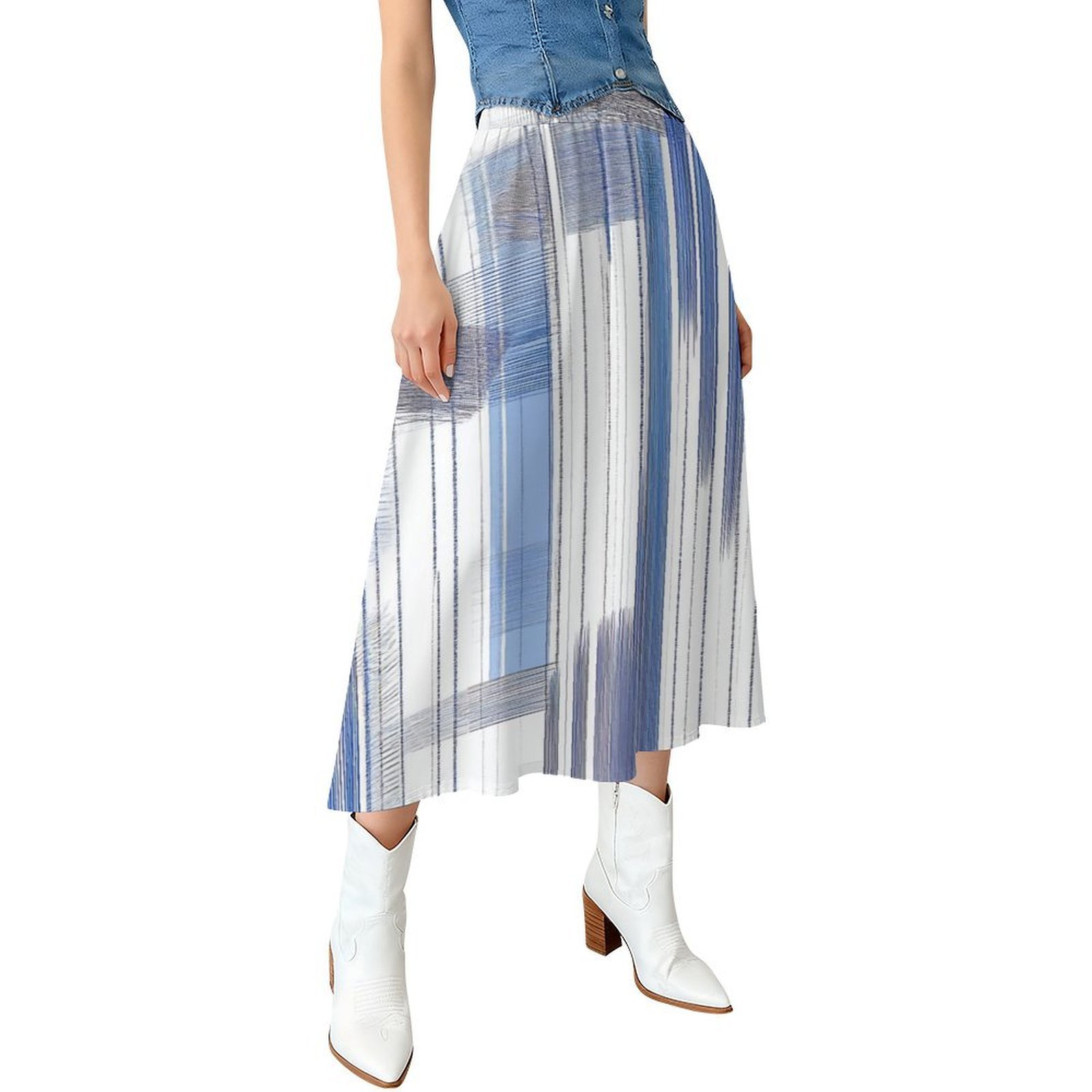 Abstract Blue Gray Lines Art Women High Waist Midi Skirt Elegant Midi ...