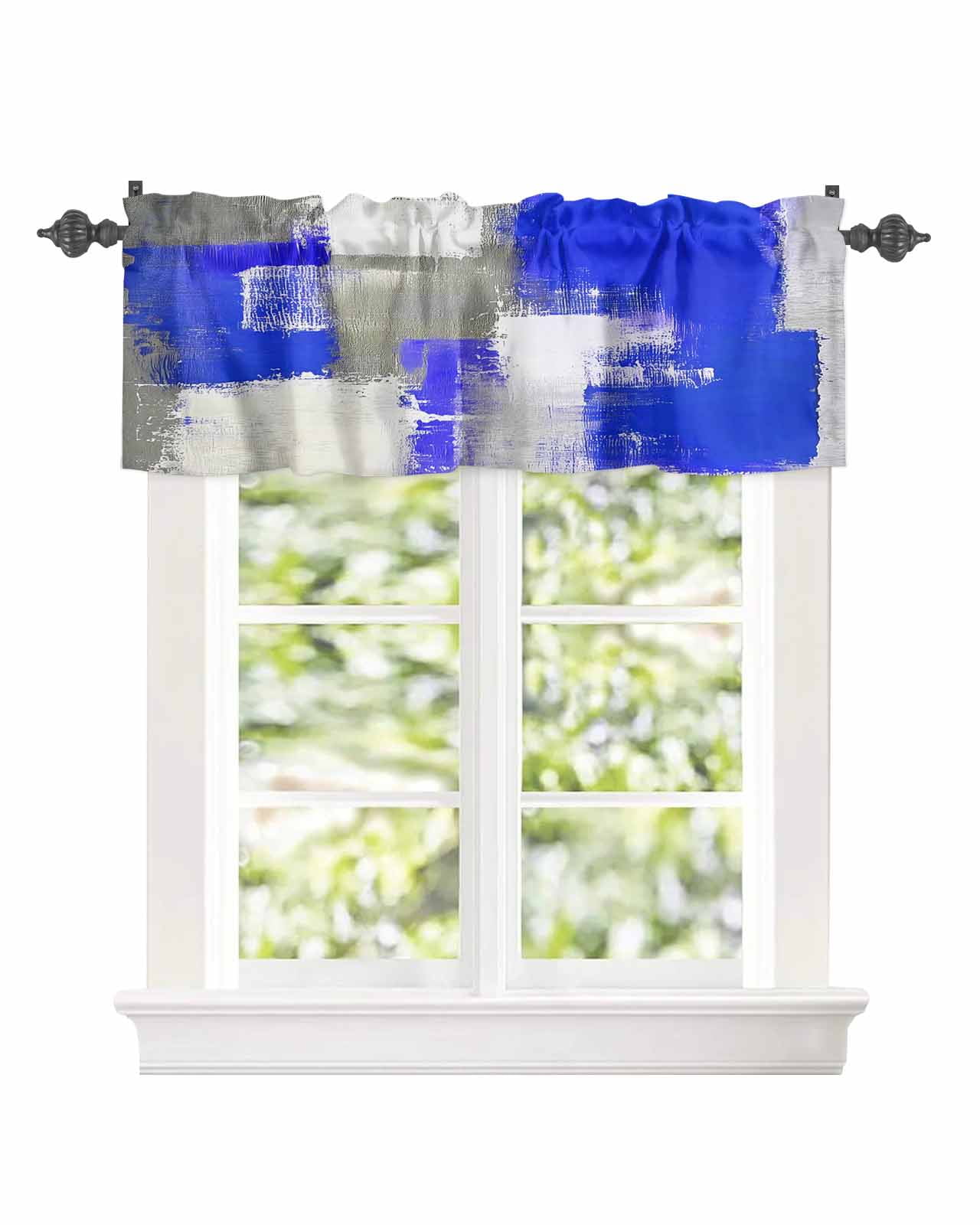 Abstract Blue Gray Smear Texture Curtain Valances for Kitchen Windows ...