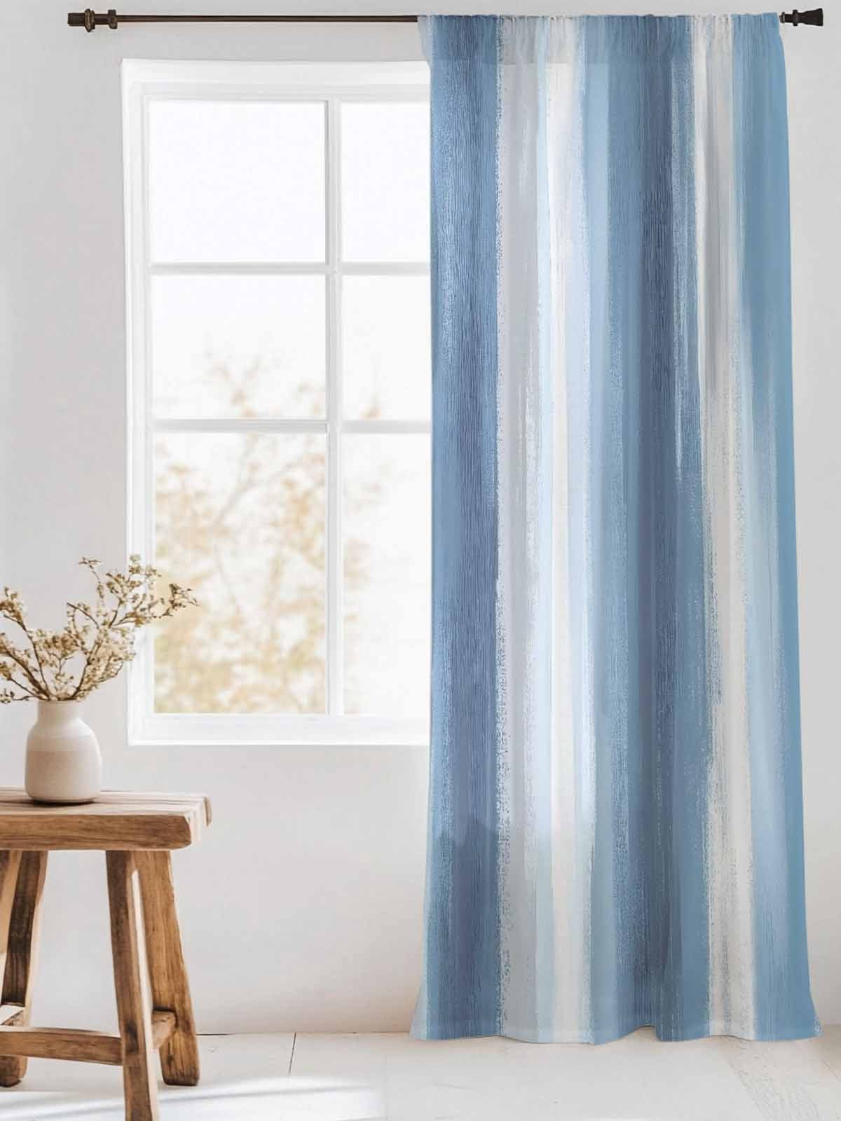 Abstract Blue Gray Stripes Sheer Curtains 108 Inch Long 1 Panel ...