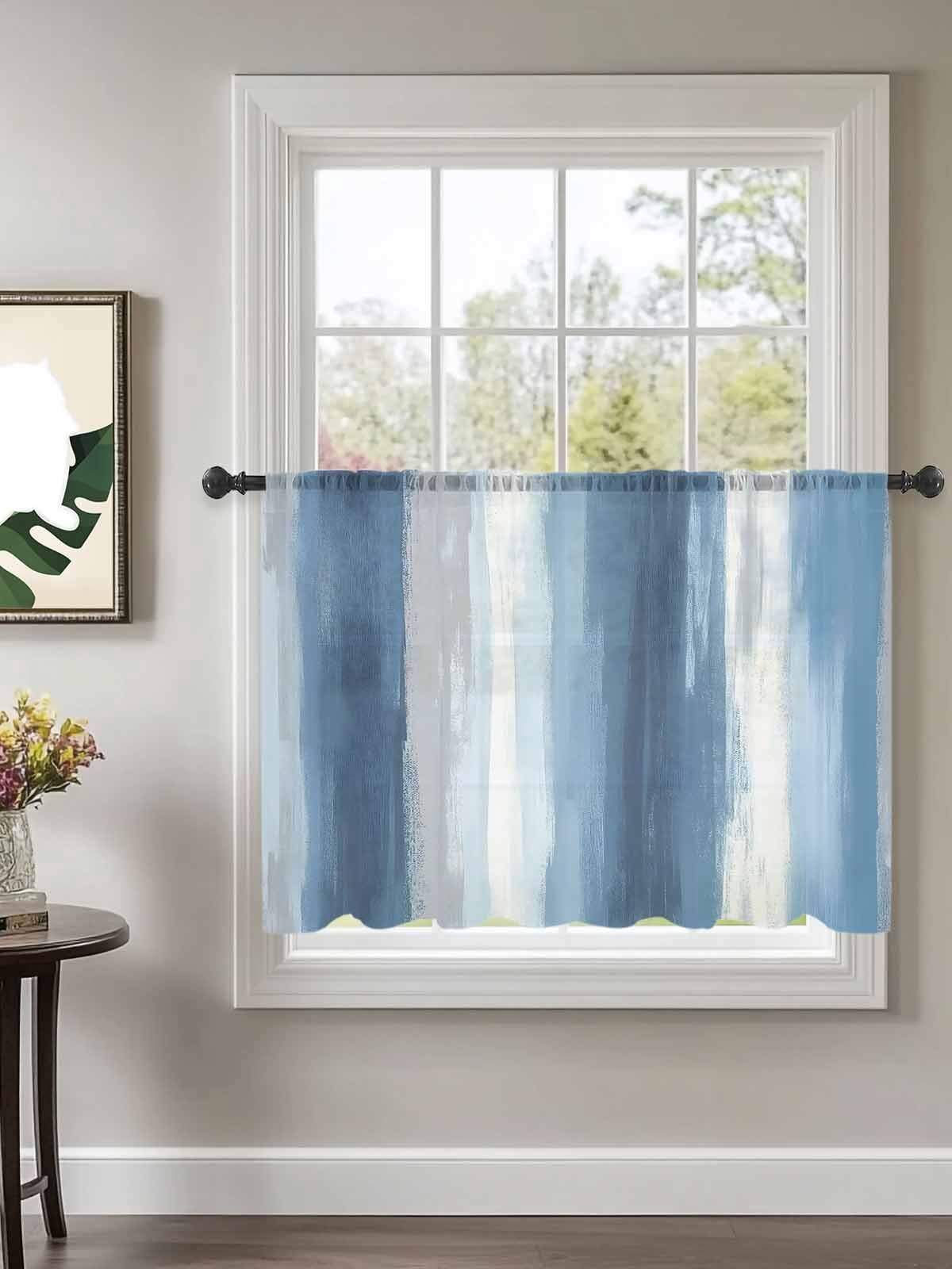 Abstract Blue Gray Stripes Sheer Curtains 54 Inch Long 1 Panel ...