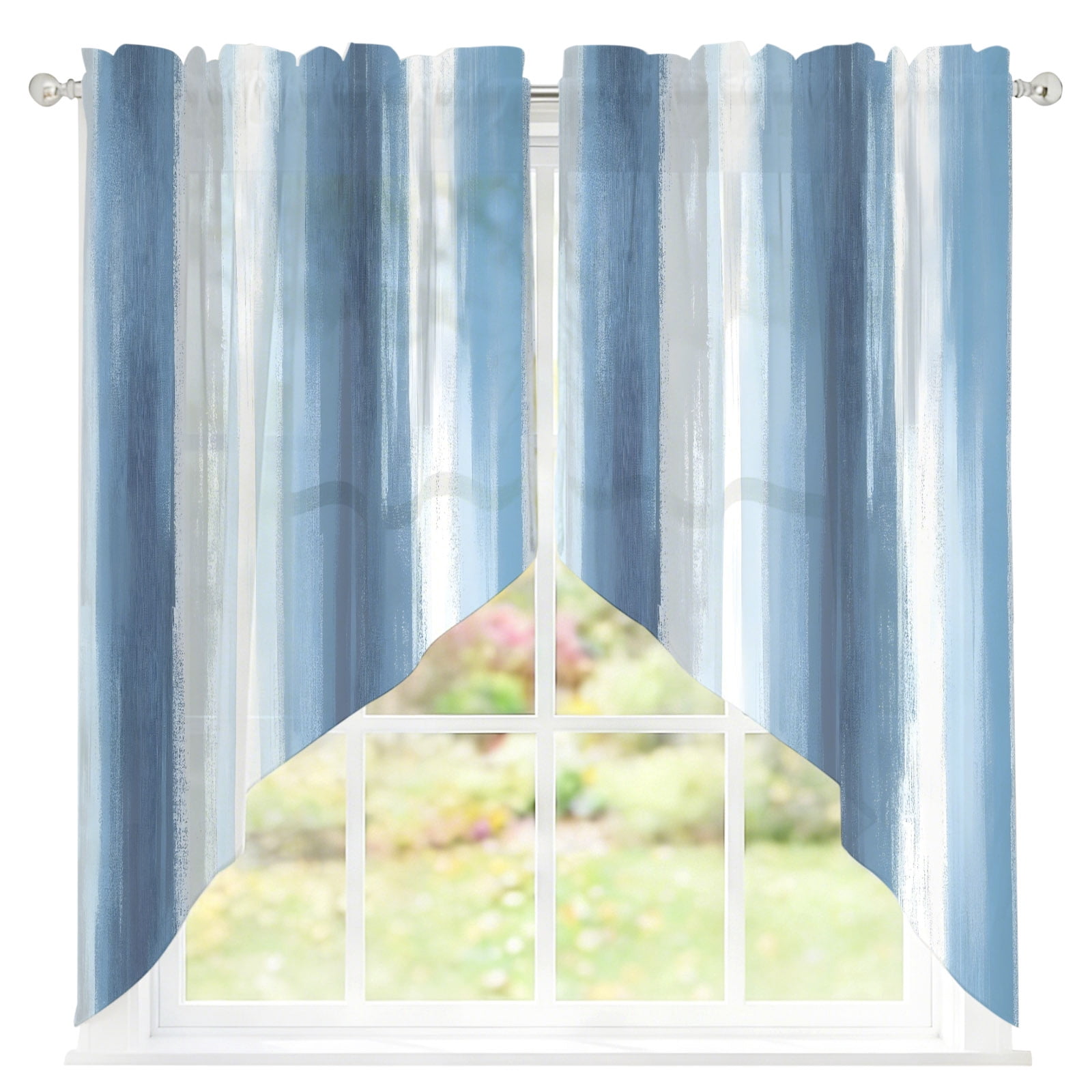 Abstract Blue Gray Stripes Sheer Curtains Swag Valances for Windows ...